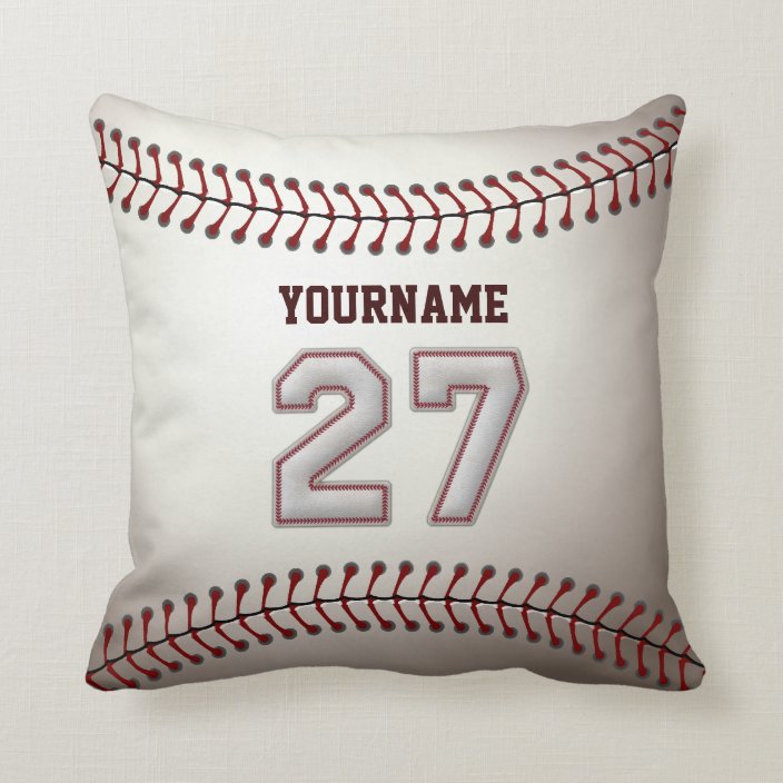 Player Number 27 - Cool Baseball Stitches Throw Pillow | Zazzle.com