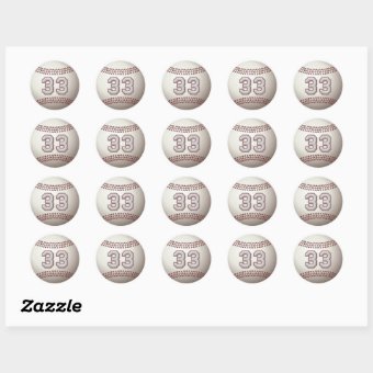Player Number 33 - Cool Baseball Stitches Classic Round Sticker | Zazzle