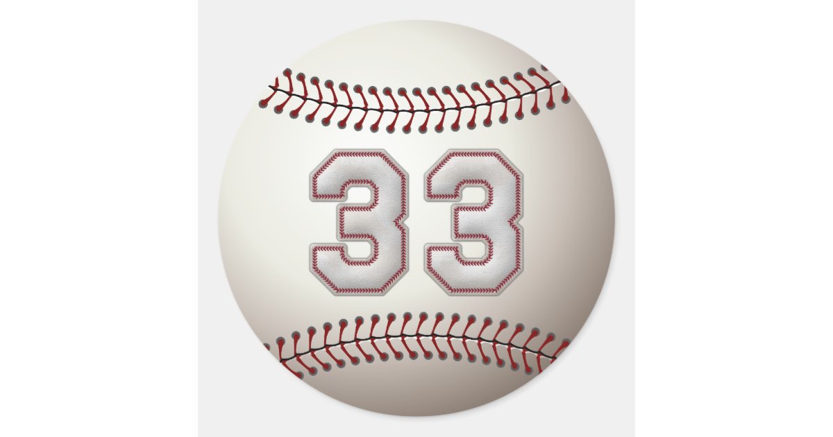 Player Number 33 - Cool Baseball Stitches Classic Round Sticker | Zazzle