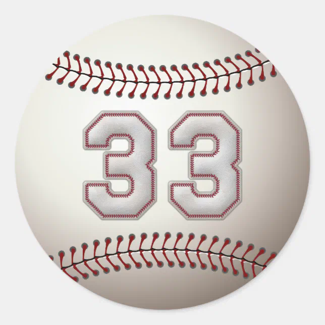 Player Number 33 - Cool Baseball Stitches Classic Round Sticker | Zazzle