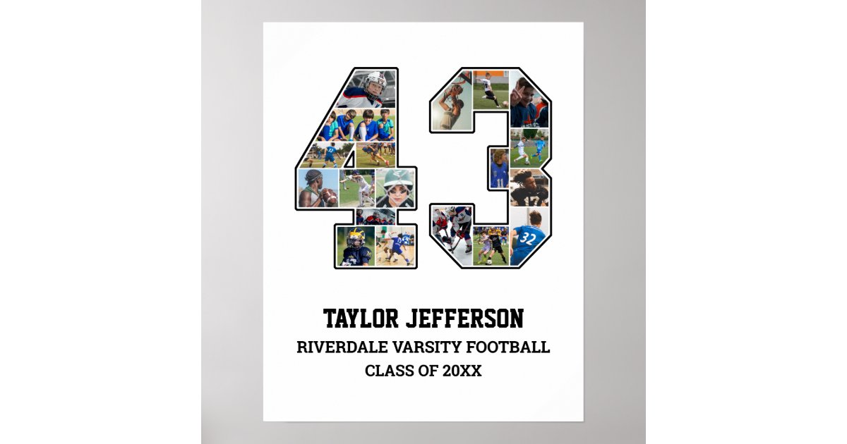 Player Number 43 Senior Sports Team Photo Collage Poster | Zazzle