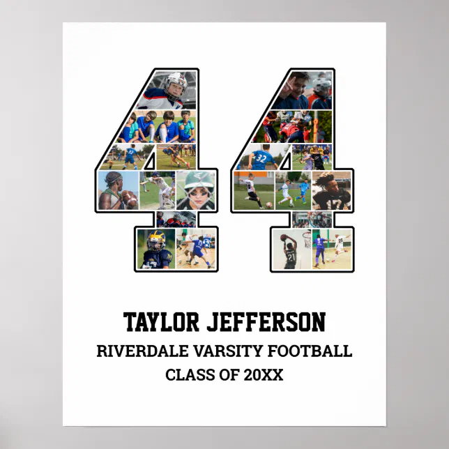 Player Number 44 Senior Sports Team Photo Collage Poster | Zazzle