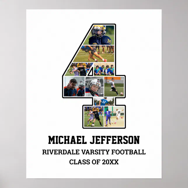 Player Number 4 Senior Sports Team Photo Collage Poster | Zazzle