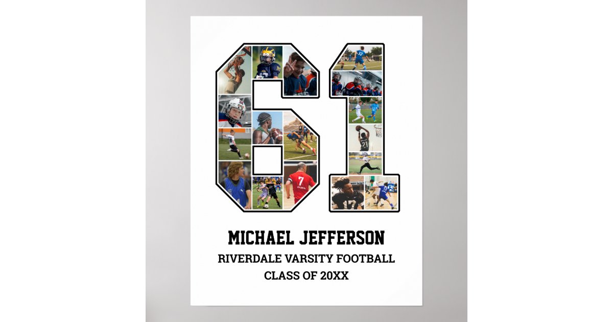 Player Number 61 Senior Sports Team Photo Collage Poster | Zazzle