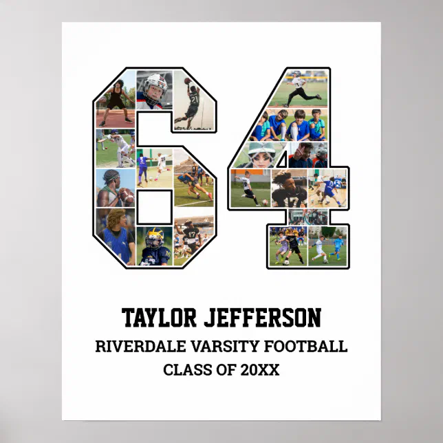 Player Number 64 Senior Sports Team Photo Collage Poster | Zazzle