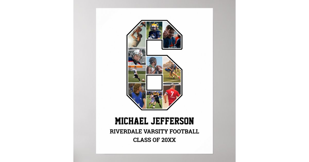 Player Number 6 Senior Sports Team Photo Collage Poster | Zazzle