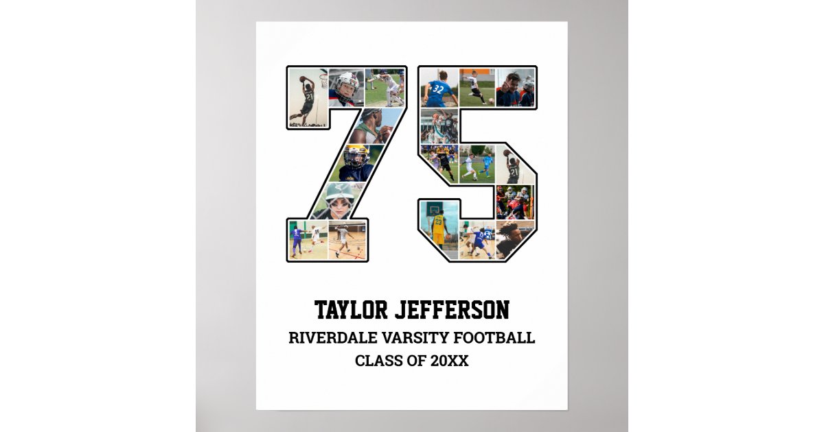 Player Number 75 Senior Sports Team Photo Collage Poster | Zazzle