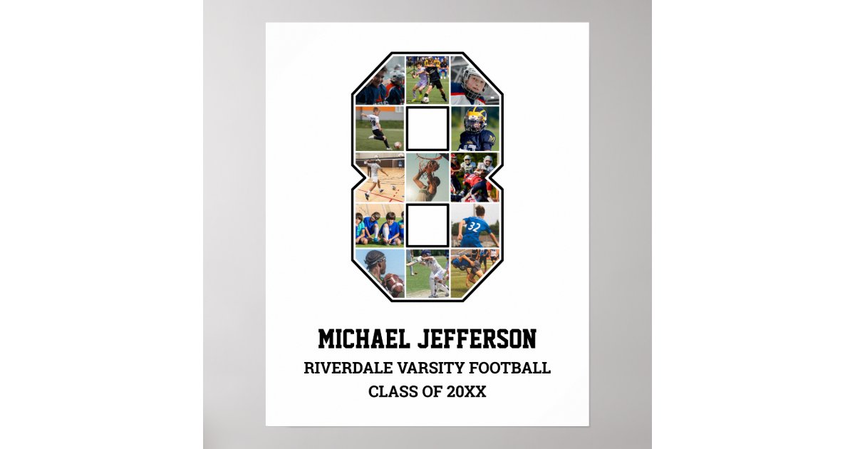 Player Number 8 Senior Sports Team Photo Collage Poster | Zazzle