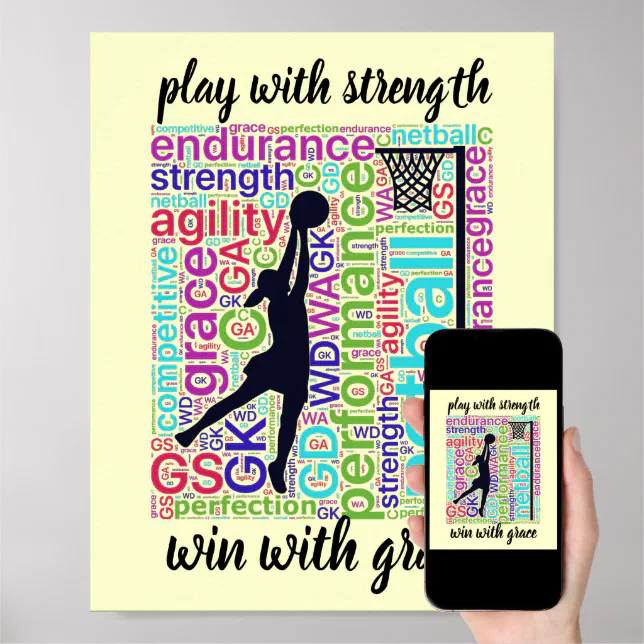 Player Positions and Inspirational Netball Quote Poster | Zazzle