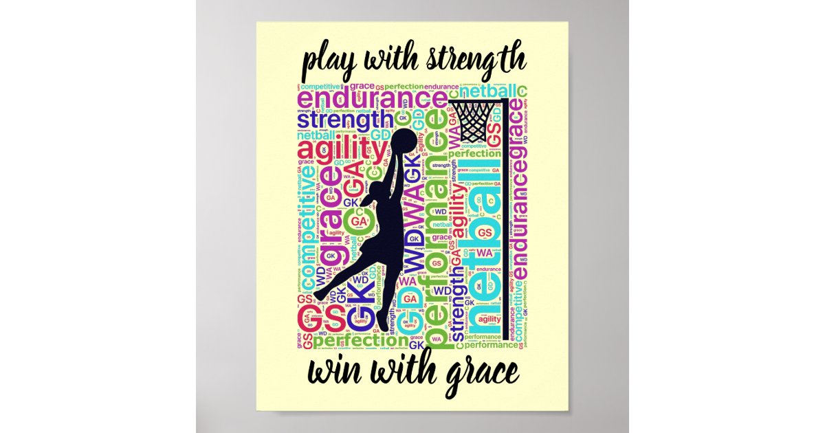 Player Positions and Inspirational Netball Quote Poster | Zazzle
