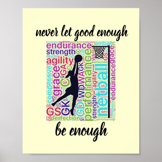 Player Positions and Inspirational Quote Netball Poster | Zazzle.com
