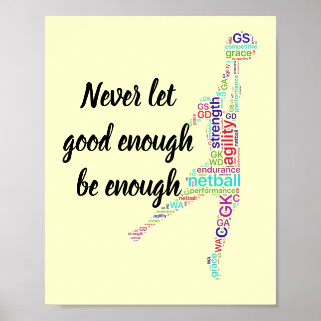 Player Positions and Motivational Netball Quote Poster | Zazzle