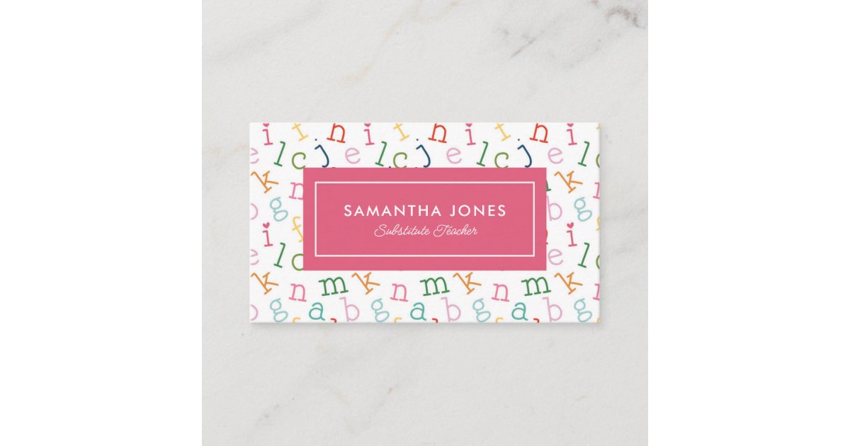 Playful Alphabet Substitute Teacher Business Card | Zazzle