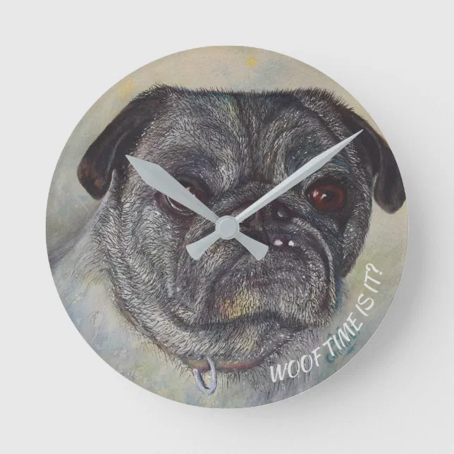 PLAYFUL AND CUTE PUG ROUND CLOCK | Zazzle
