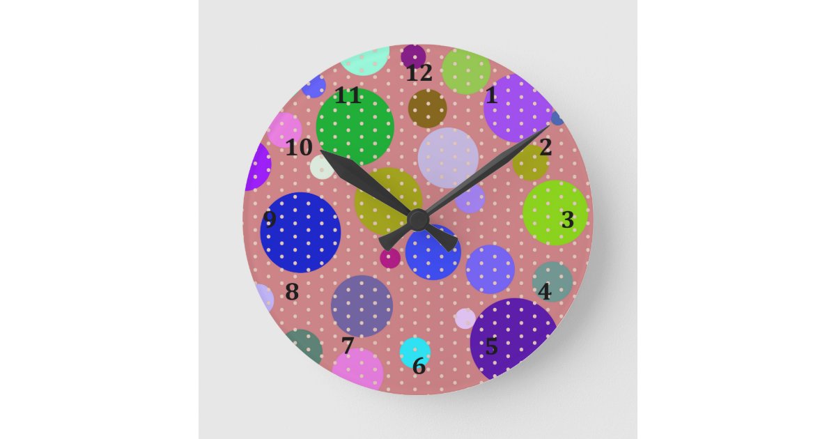 Playful Clock Design, Dots on Dots | Zazzle