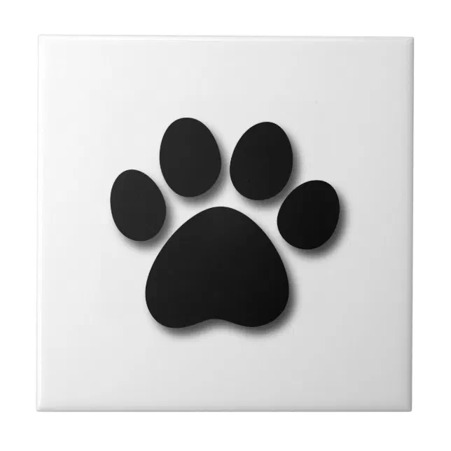 Playful Dog Paw Print for Dog Lover BLACK WHITE Ceramic Tile | Zazzle