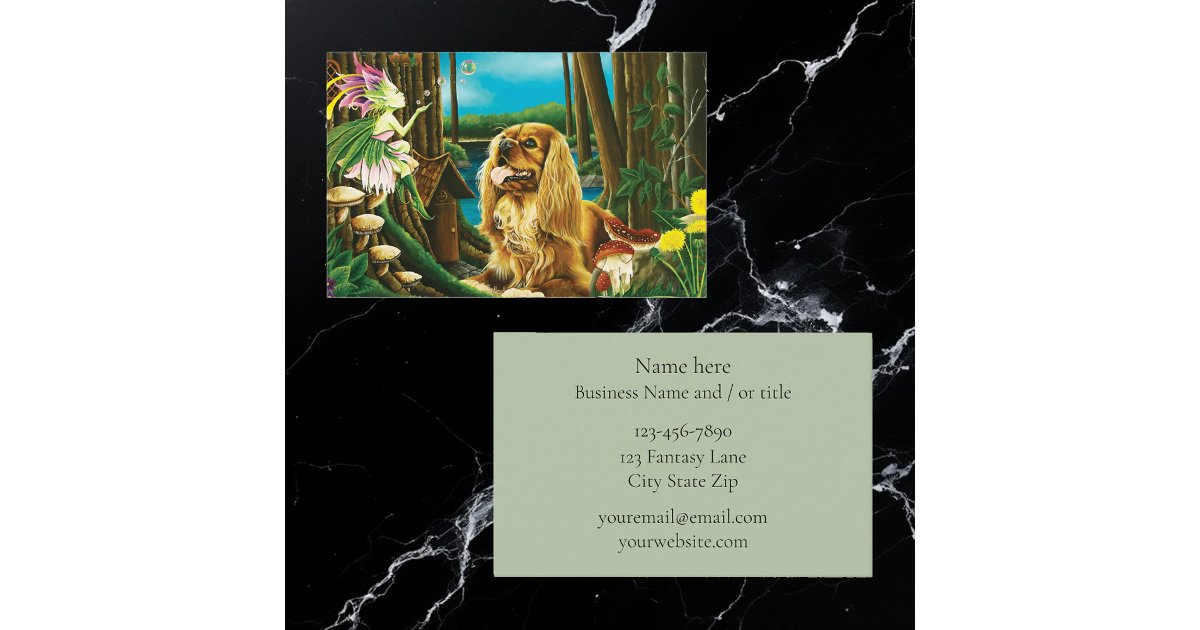 Playful Fantasy Cavalier Spaniel Fairy Sprite Business Card | Zazzle