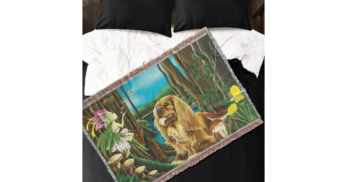 Playful Fantasy Cavalier Spaniel Fairy Sprite Throw Blanket | Zazzle