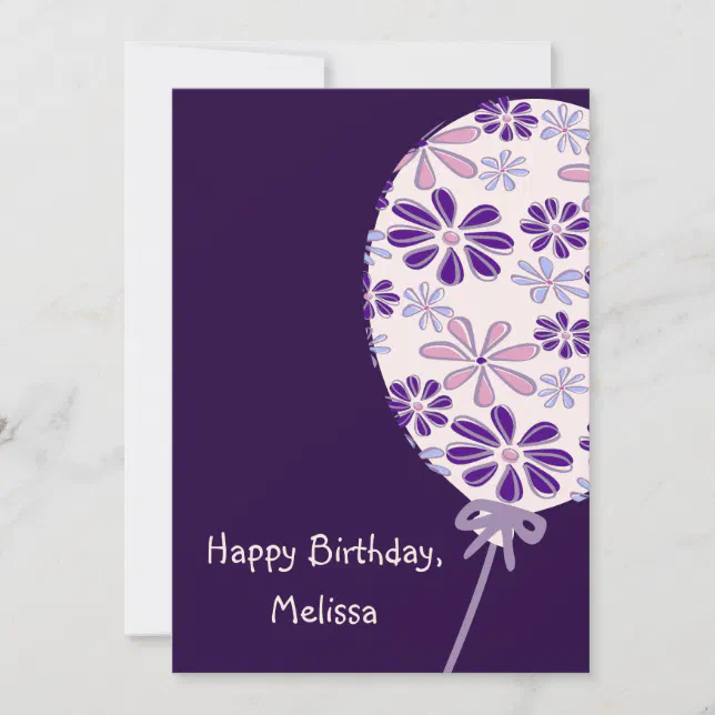 Playful Indigo Pink Balloon Happy Birthday Card | Zazzle