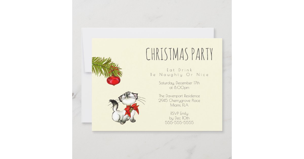 Playful Kitty Cat Christmas Party Invite | Zazzle