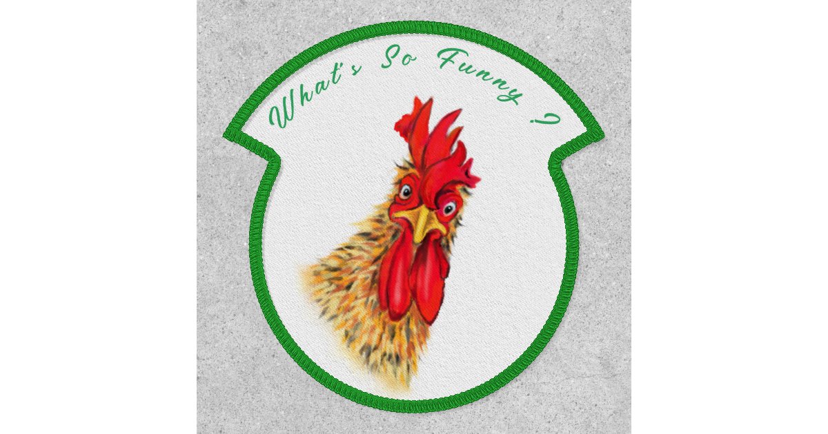 Playful Patch with Surprised Curious Rooster | Zazzle