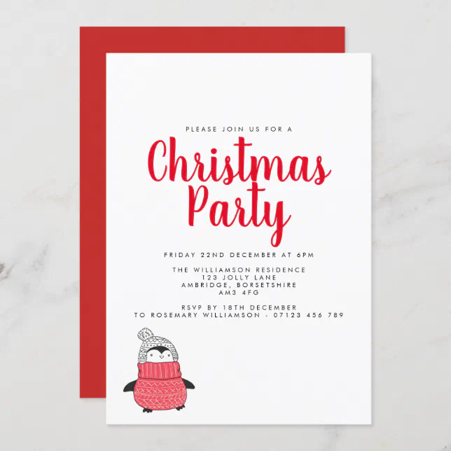 Playful Penguin Holiday Party Invitation | Zazzle