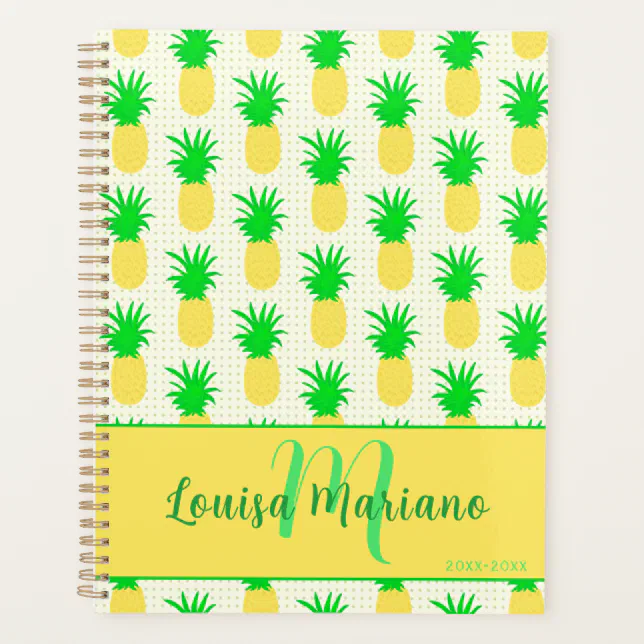 Playful Pineapple Illustration with Polka Dots Planner | Zazzle