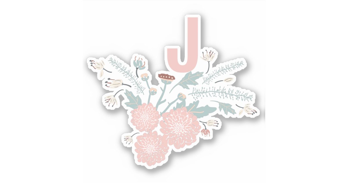 Playful Pink Cream Blue Repeat Floral Initial Sticker | Zazzle