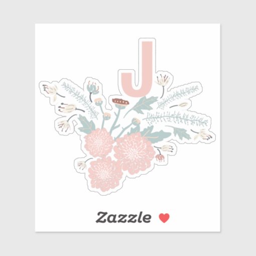 Playful Pink Cream Blue Repeat Floral Initial Sticker | Zazzle