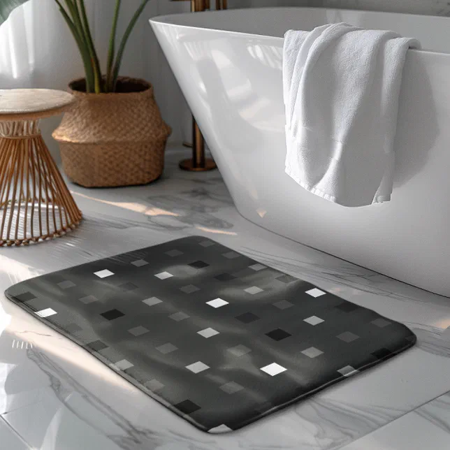 Playful Pixels Check Gray Black Pattern Bath Mat | Zazzle