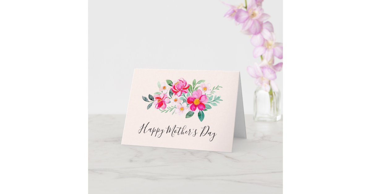 Playful Pretty Pink Flower Bouquet Mother's Day Card | Zazzle