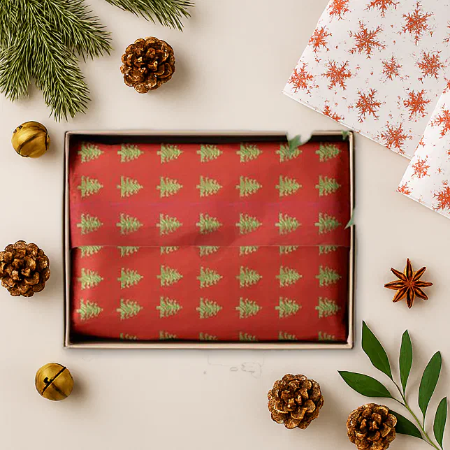 Playful Red Green Tree Festive Holiday Tissue Paper | Zazzle