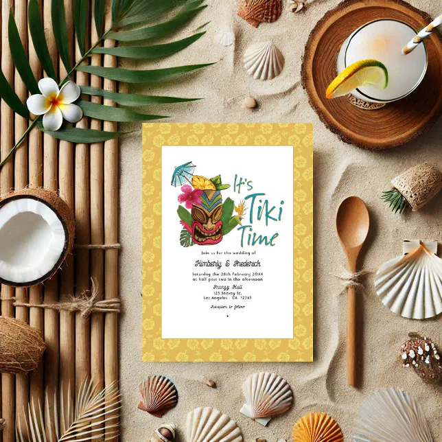 Playful Tropical Tiki Wedding Invitation | Zazzle