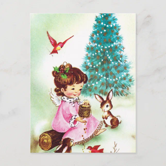 Playful Vintage retro Christmas Angel postcard | Zazzle