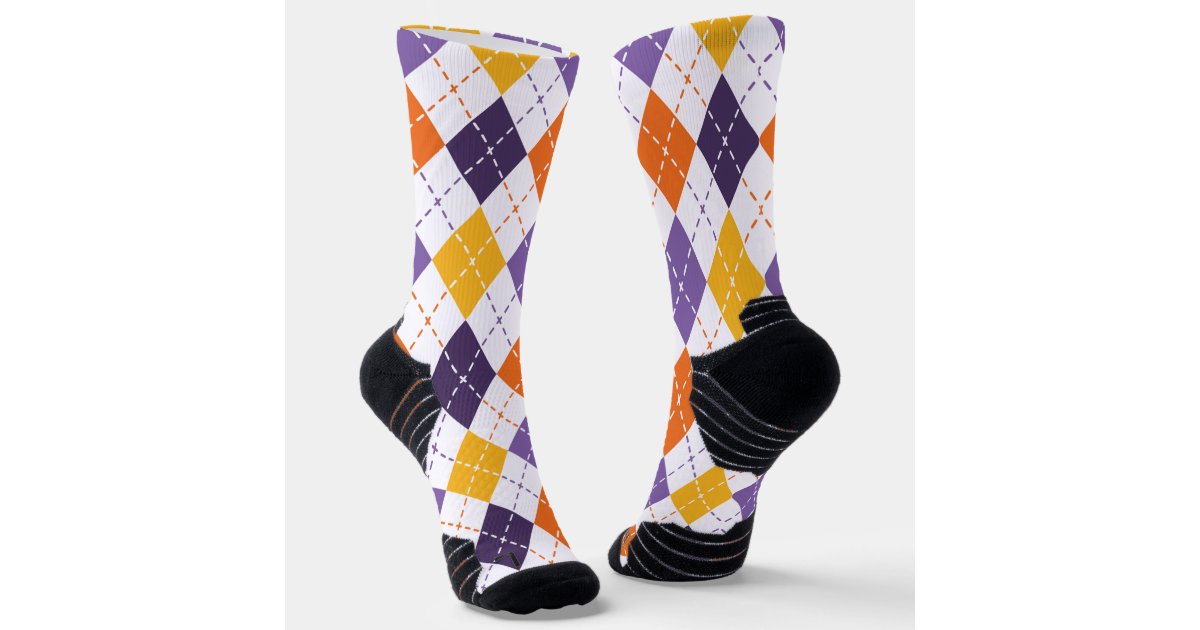 Playful White Halloween Argyle Pattern Socks | Zazzle