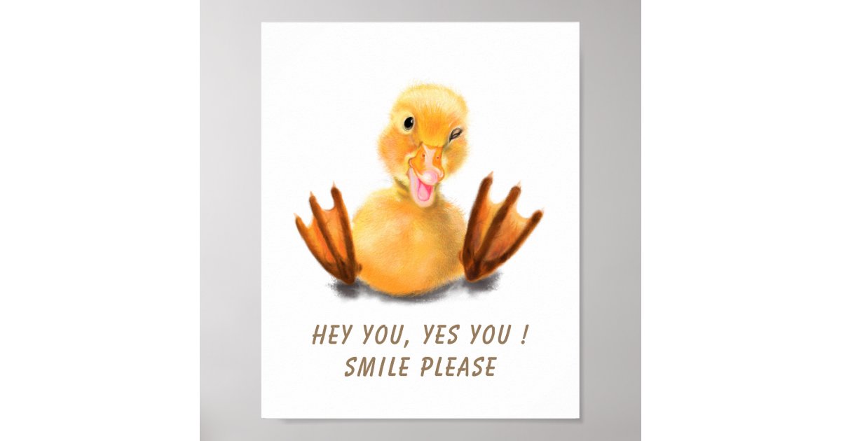 Playful Yellow Duckling Wink Poster Smile | Zazzle