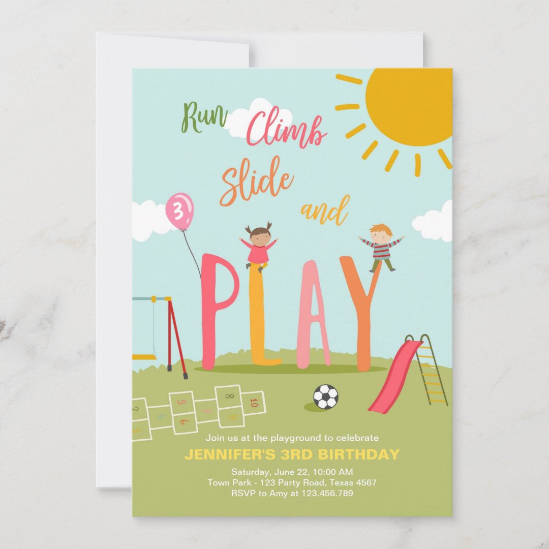 Playground Birthday Invite Party In The Park Girl | Zazzle