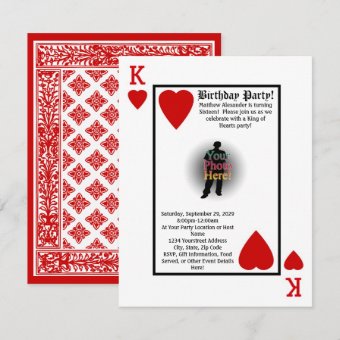 Playing Card King Photo Birthday Party Invitation | Zazzle