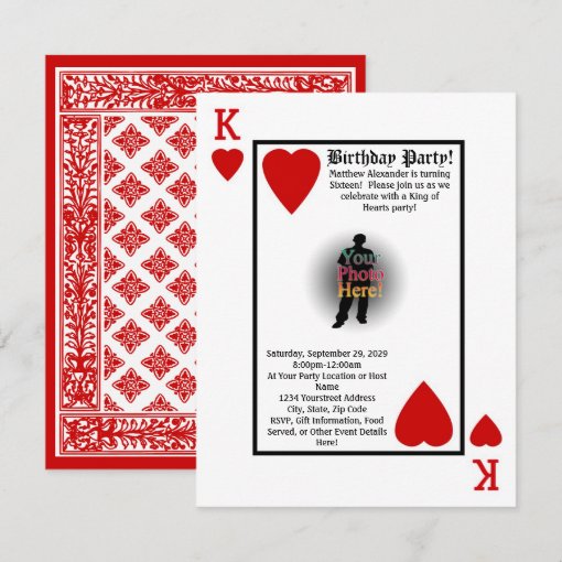 Playing Card King Photo Birthday Party Invitation | Zazzle