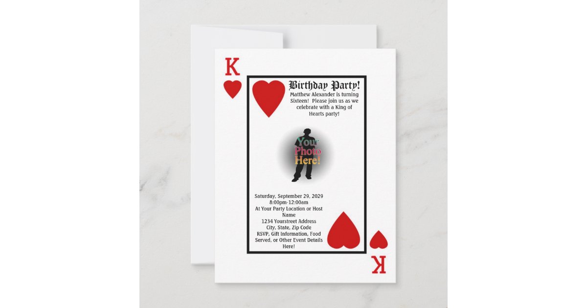 Playing Card King Photo Birthday Party Invitation | Zazzle