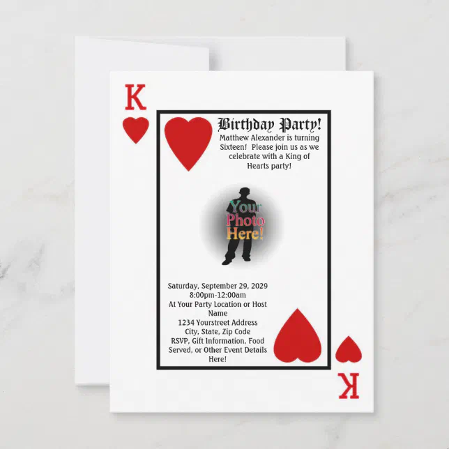 Playing Card King Photo Birthday Party Invitation | Zazzle