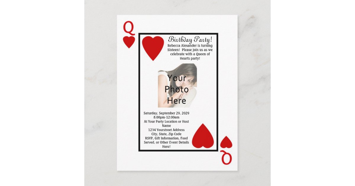 Playing Card Queen Photo Birthday Party Invitation | Zazzle.com