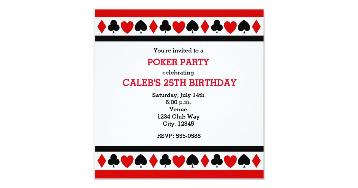 Playing Card Suites Casino Poker Party Invitations | Zazzle.com