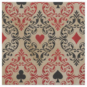 Playing Card Suits Pink and Black Fabric | Zazzle