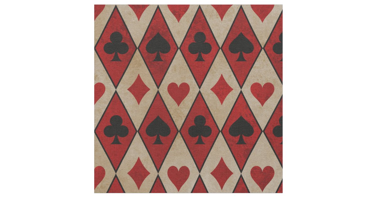 Playing Card Suits on Red and Tan Fabric | Zazzle