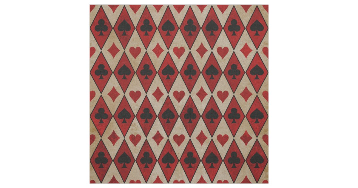 Playing Card Suits on Red and Tan Fabric | Zazzle