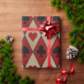 Playing Card Suits on Red and Tan Wrapping Paper | Zazzle