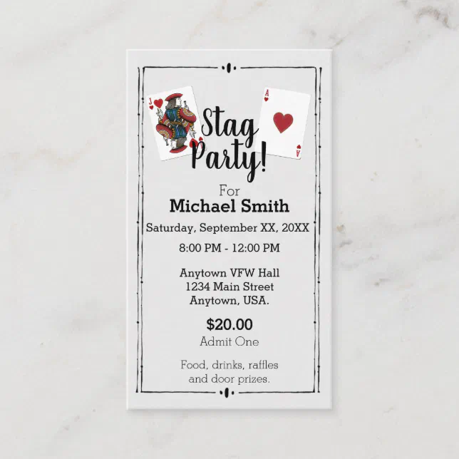 Playing Cards Stag Party Ticket | Zazzle