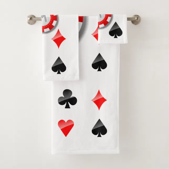 Playing Cards Suits And Monogrammed Poker Chips Bath Towel Set | Zazzle