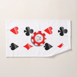 Playing Cards Suits And Monogrammed Poker Chips Bath Towel Set | Zazzle